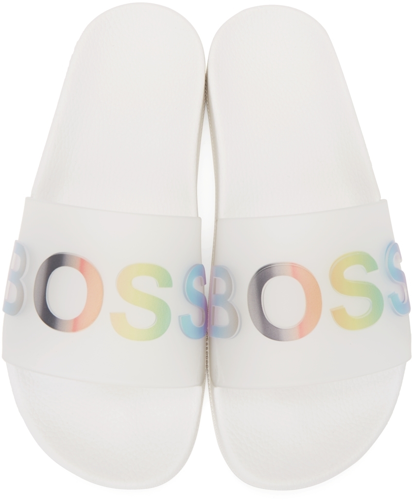Boss White & Multicolor Bay Slides BOSS