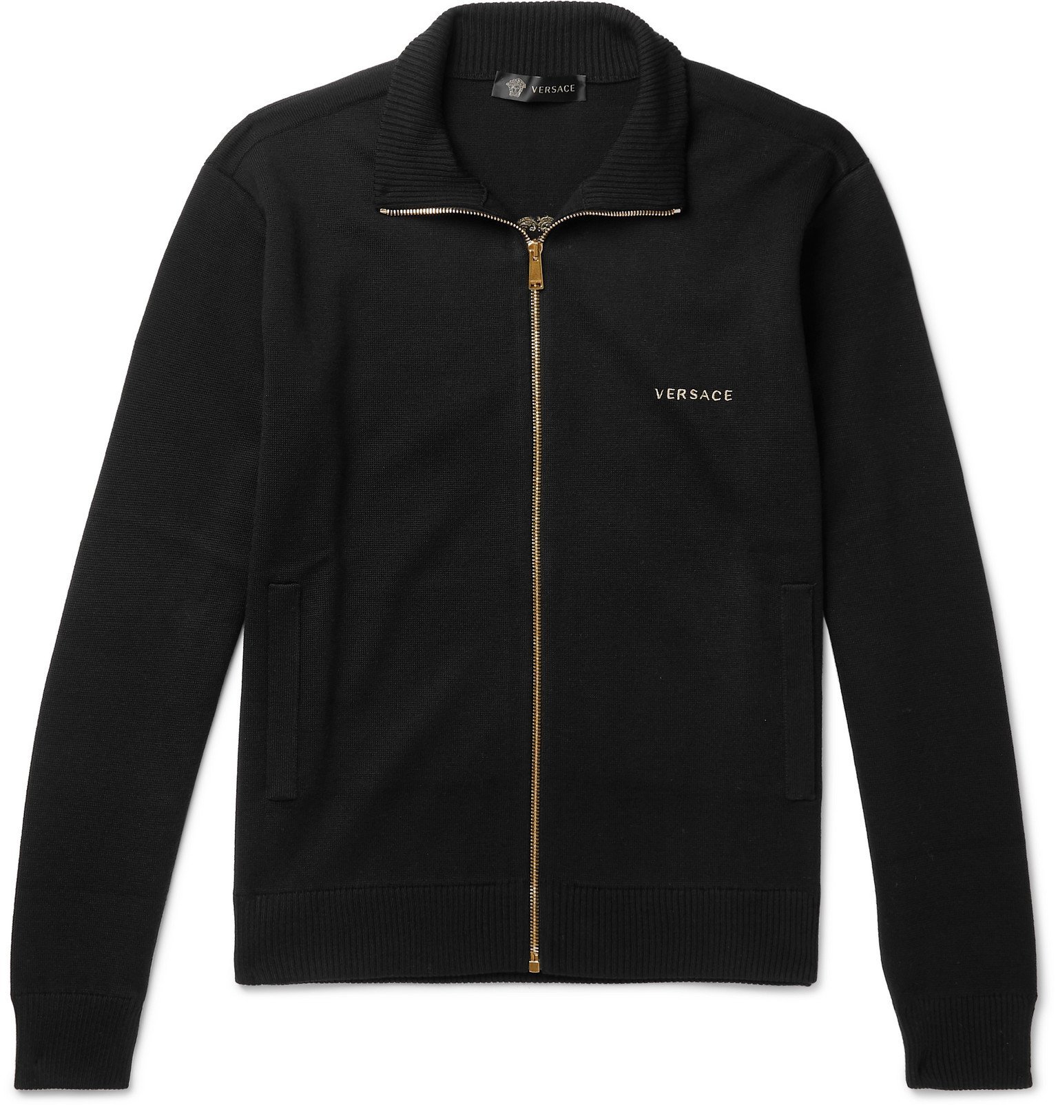 Versace - Logo-Embroidered Wool Zip-Up Sweater - Black Versace