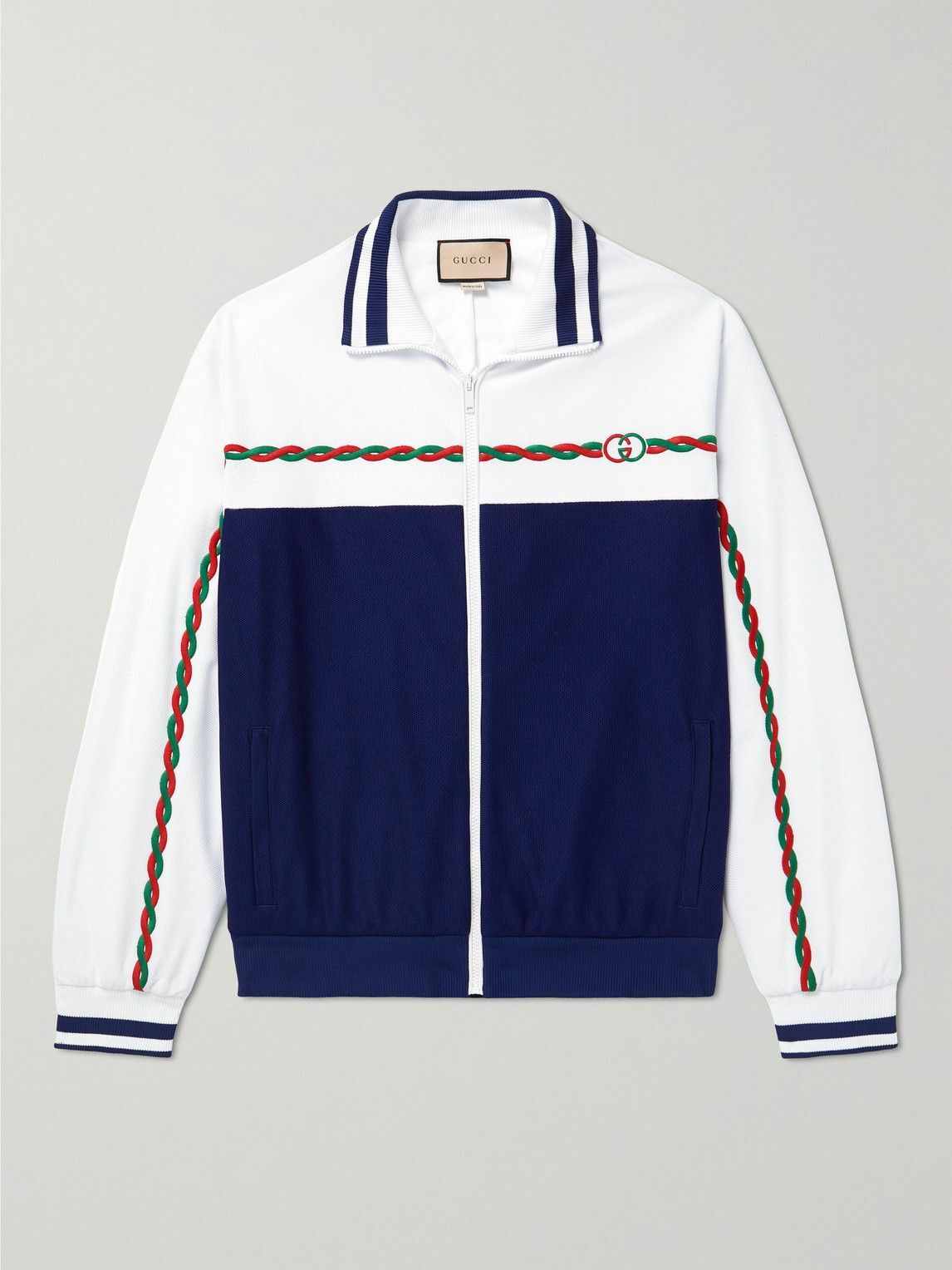 GUCCI - Embroidered Two-Tone Tech-Piqué Track Jacket - Blue Gucci