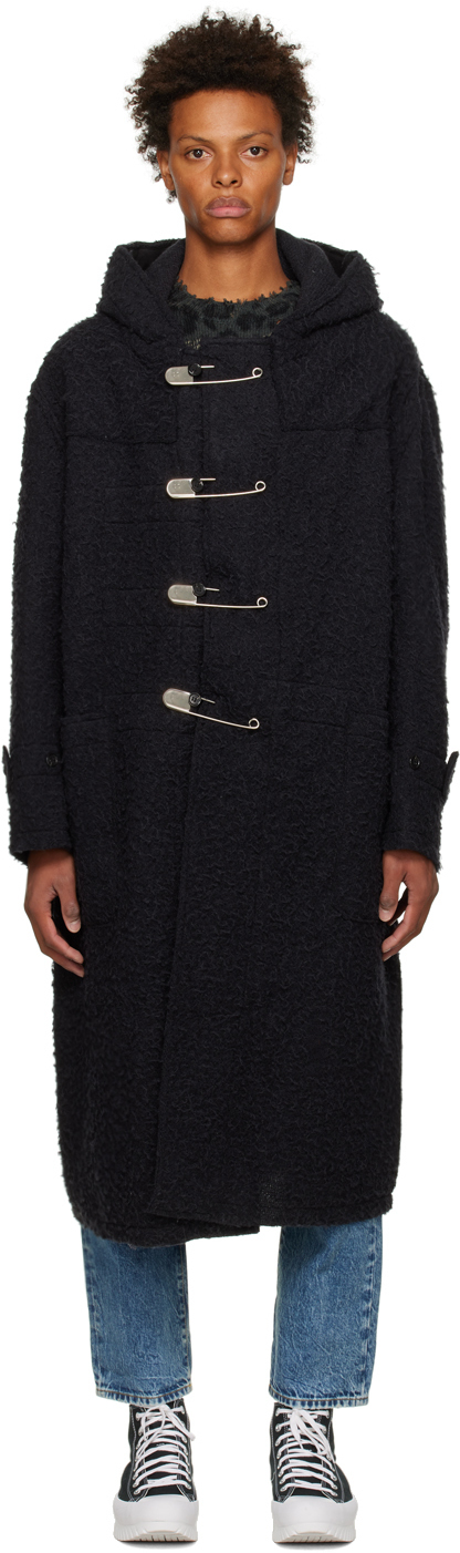 R13 Black Raw Edge Duffle Pin Coat R13