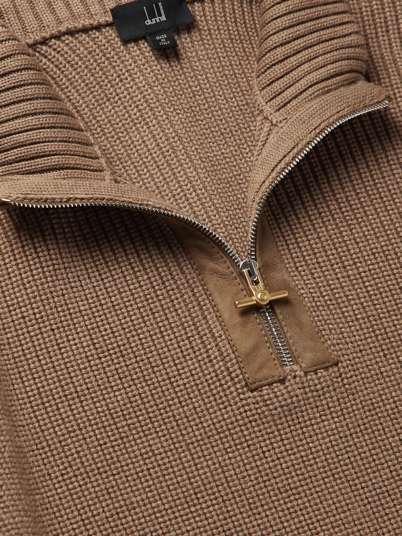 Dunhill - Slim-Fit Ribbed Merino Wool Half-Zip Sweater - Brown Dunhill