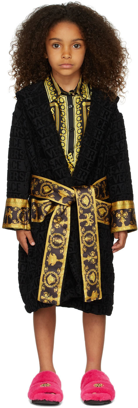Versace Kids Black I Heart Baroque Hooded Bath Robe Versace