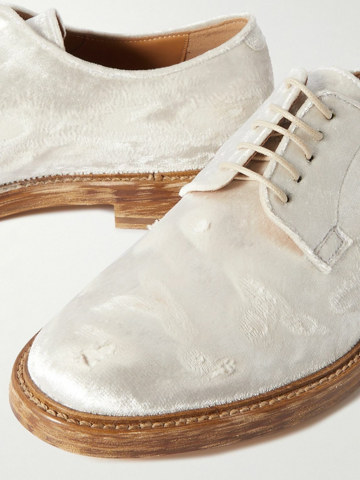 Maison Margiela - Distressed Velvet Derby Shoes - Gray Maison Margiela