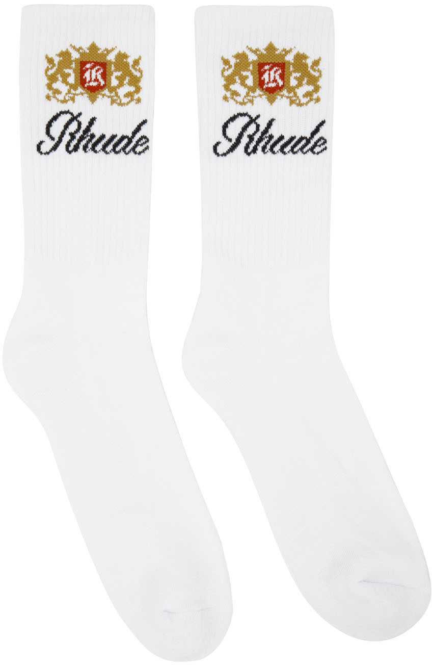 Rhude White Crest Logo Socks Rhude