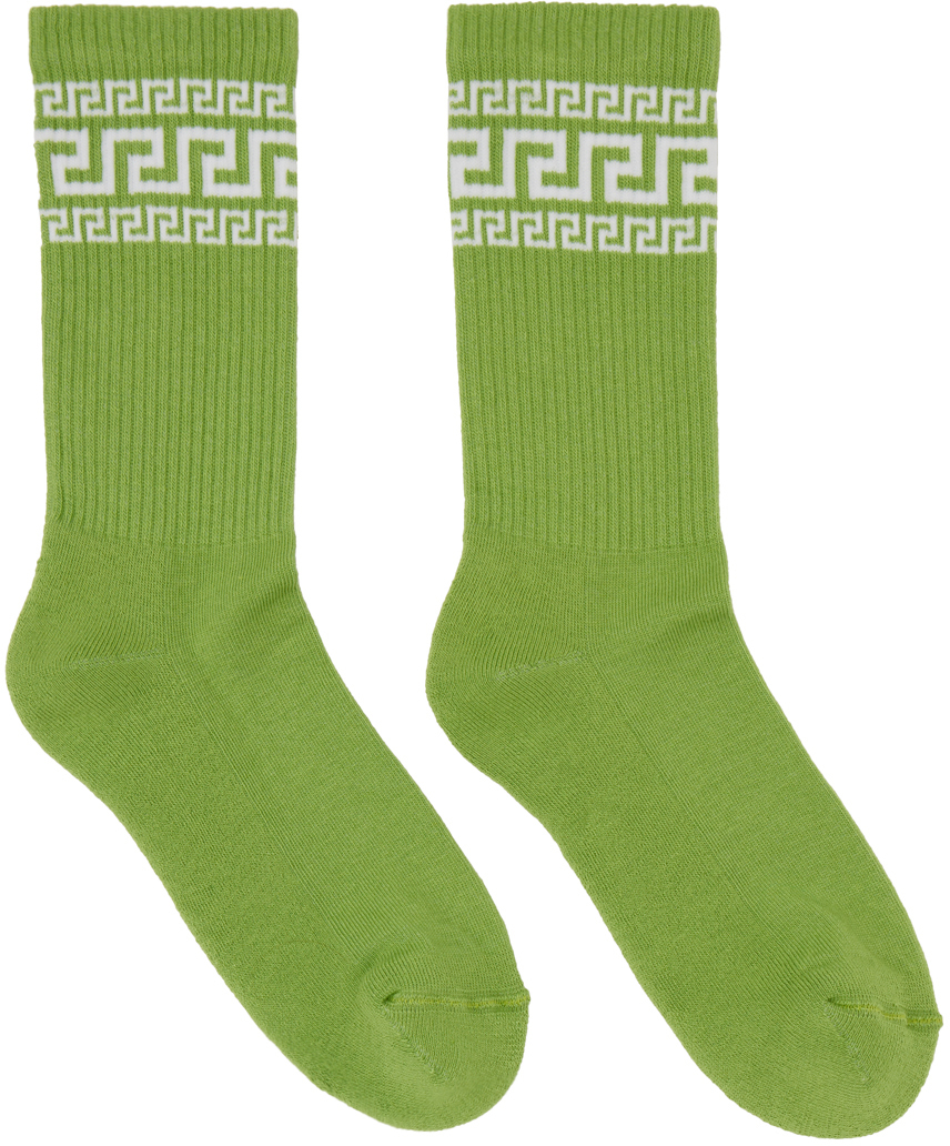 Versace Green Greca Athletic Socks Versace