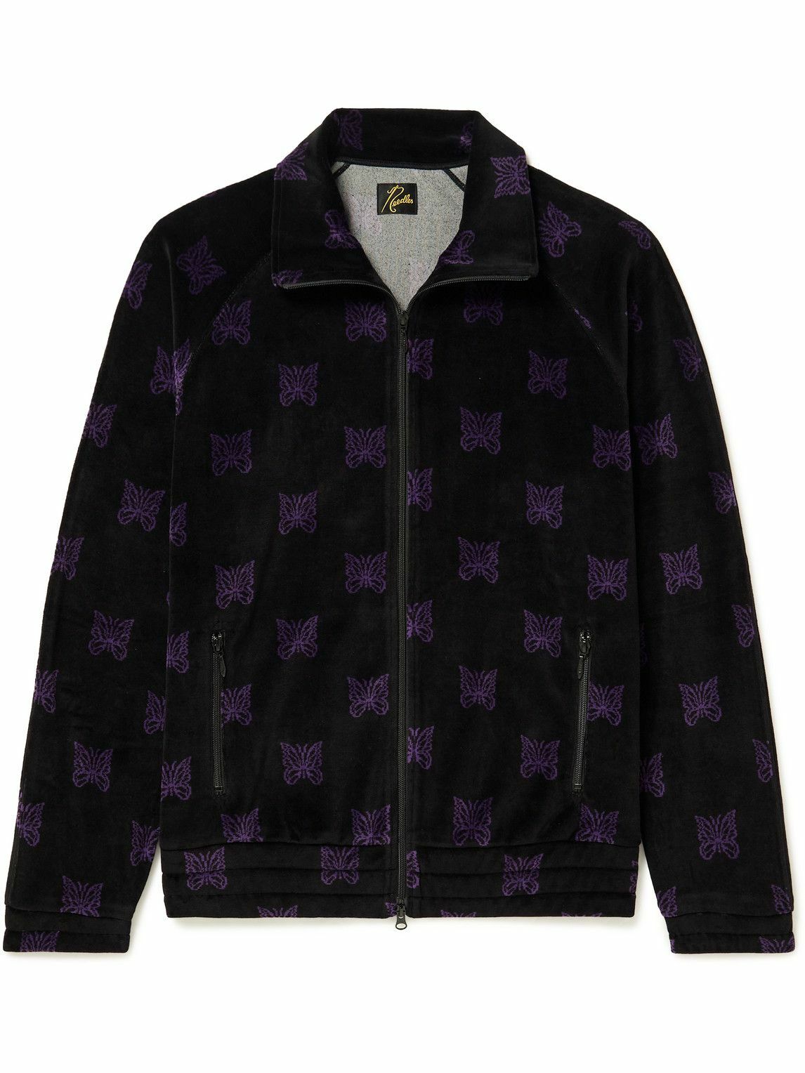 Needles - Logo-Jacquard Cotton-Blend Velour Track Jacket - Black Needles