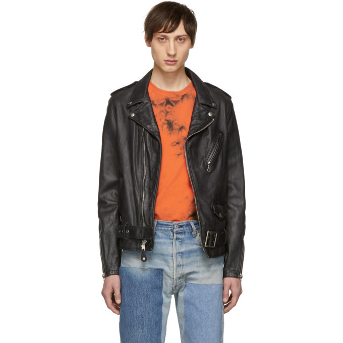 Schott Black Vintaged Leather Motorcycle Jacket Schott