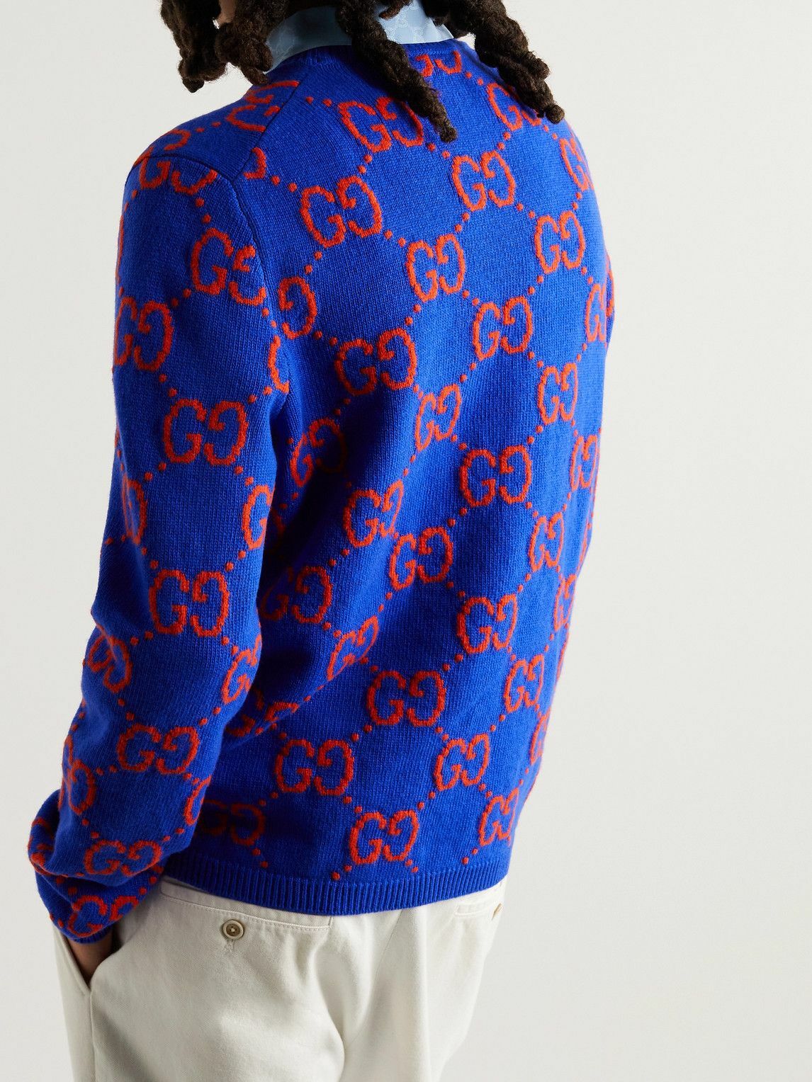 GUCCI - Logo-Jacquard Wool Sweater - Blue Gucci