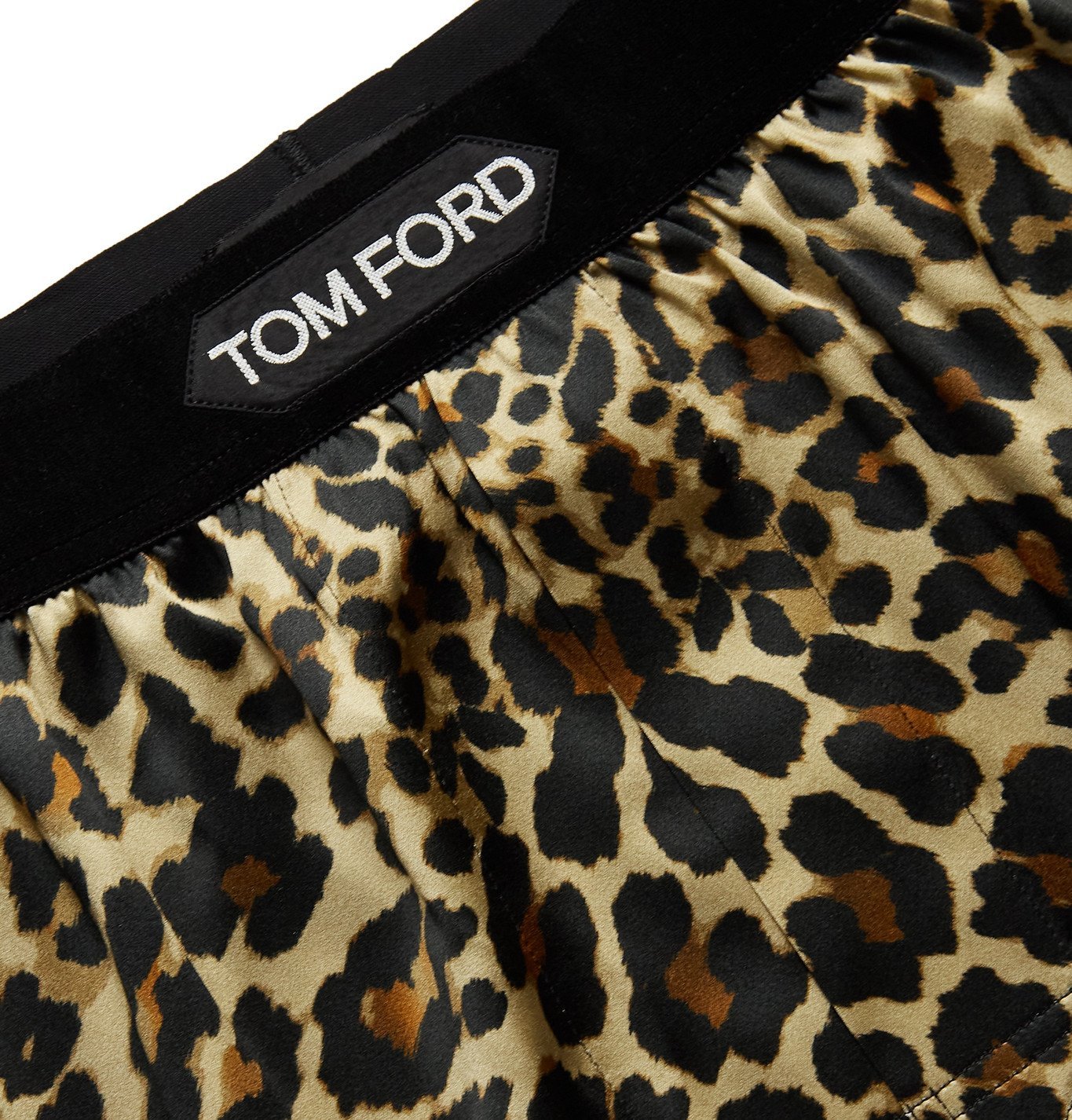 Tom Ford Velvet Trimmed Leopard Print Stretch Silk Satin Boxer Shorts