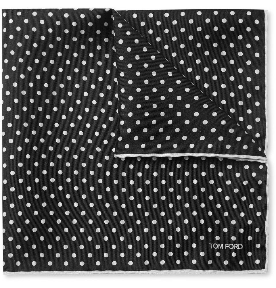 Tom Ford Polka Dot Silk Twill Pocket Square Men Black Tom Ford