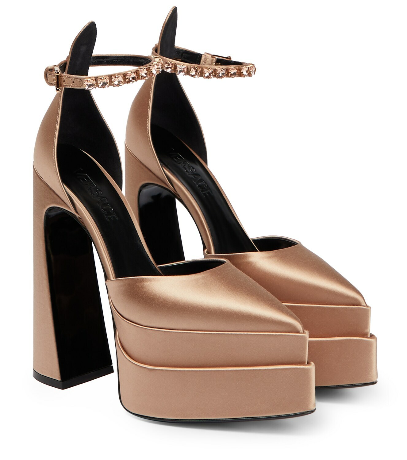 Versace - Aevitas Pointy satin platform pumps Versace