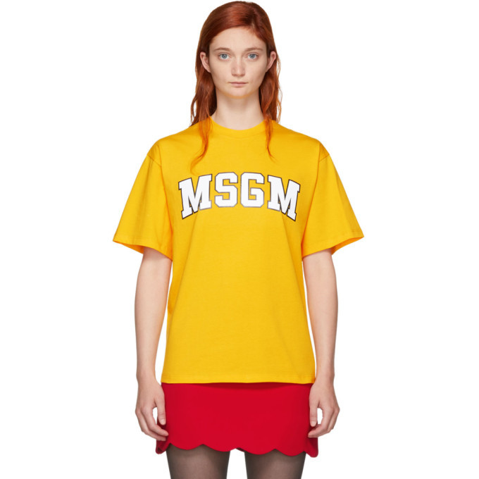 MSGM Yellow College Logo T-Shirt MSGM