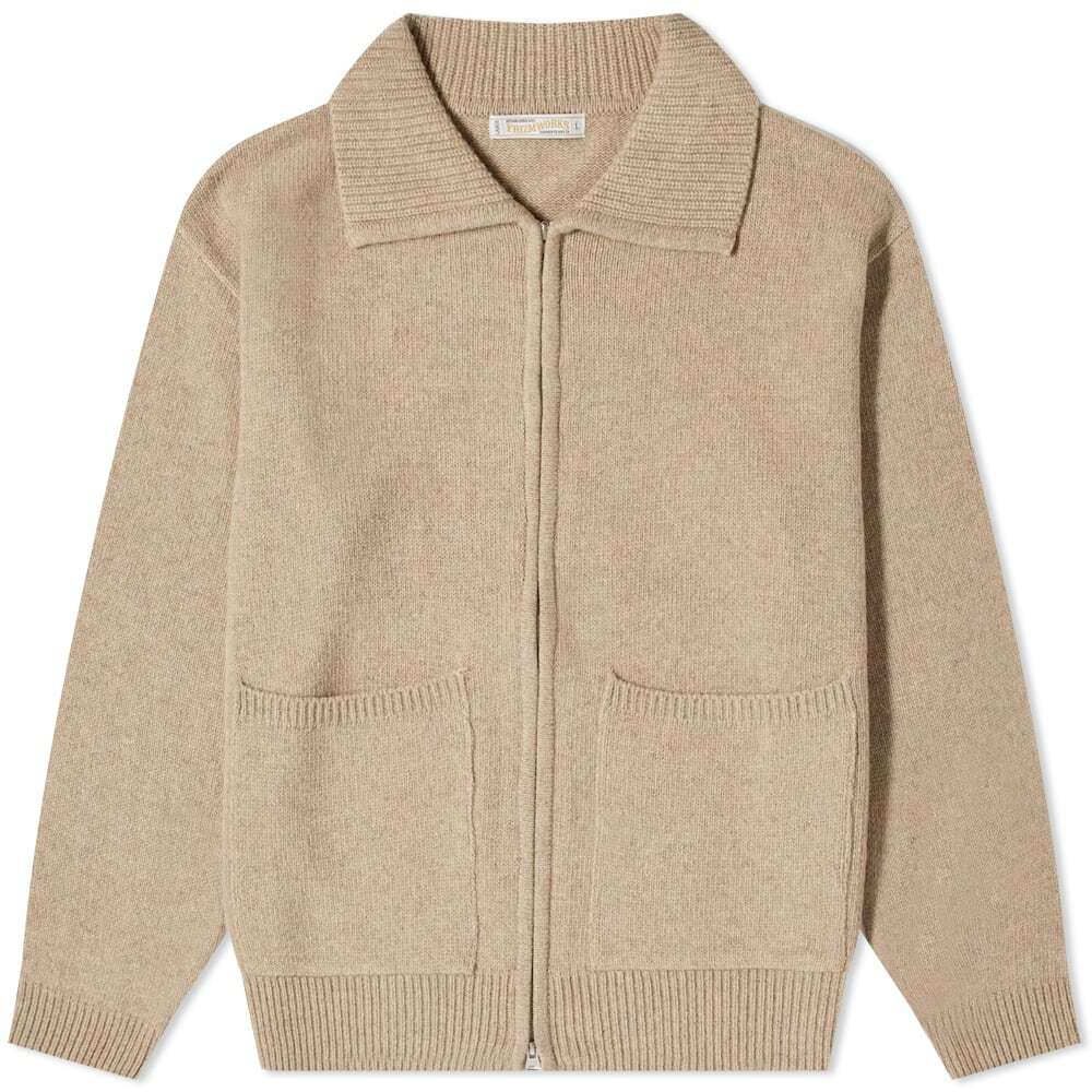 FrizmWORKS Men's Wool Collar Zip Up Knit Cardigan in Oatmeal FrizmWORKS