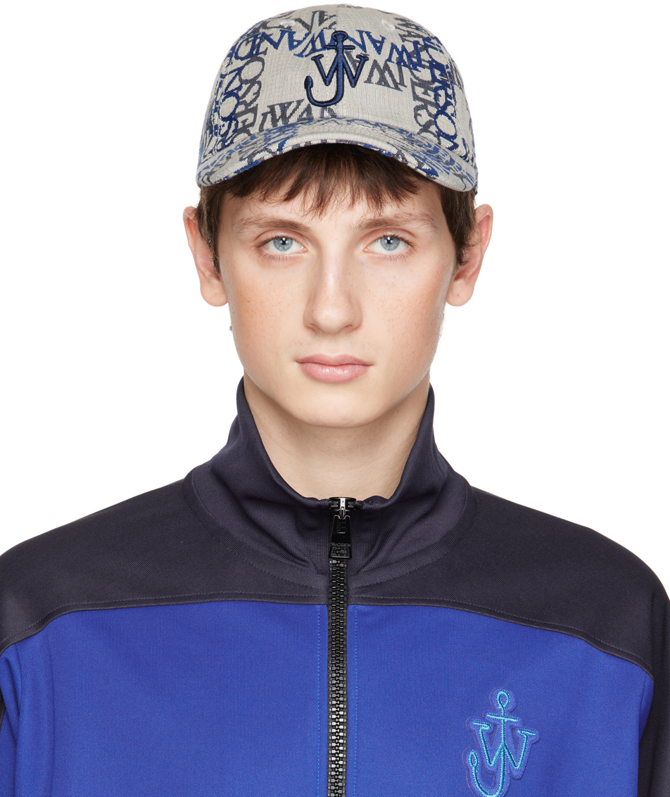 JW Anderson Gray & Blue Logo Grid Cap JW Anderson