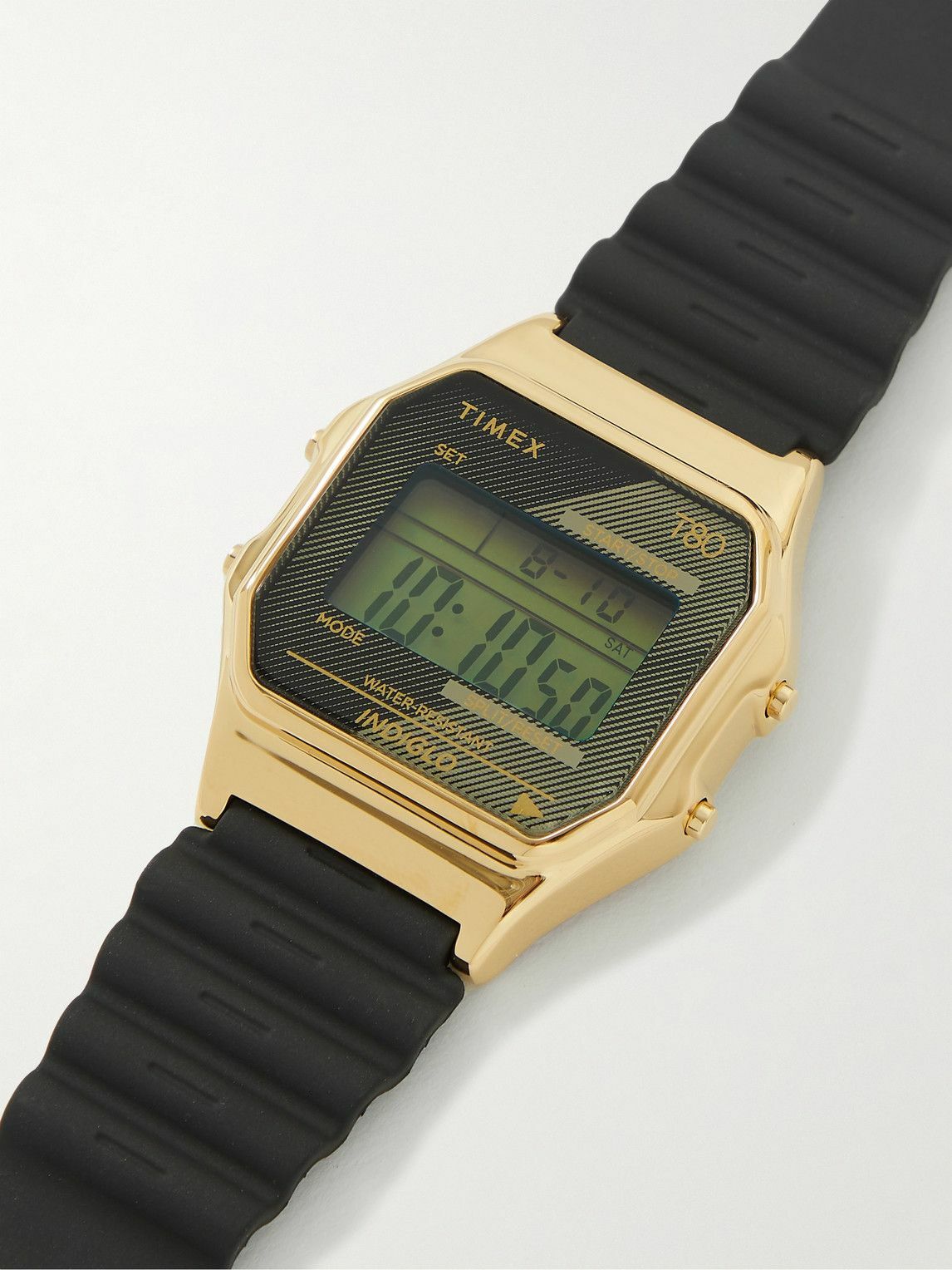 Timex - T80 34mm Gold-Tone and Rubber Digital Watch Timex