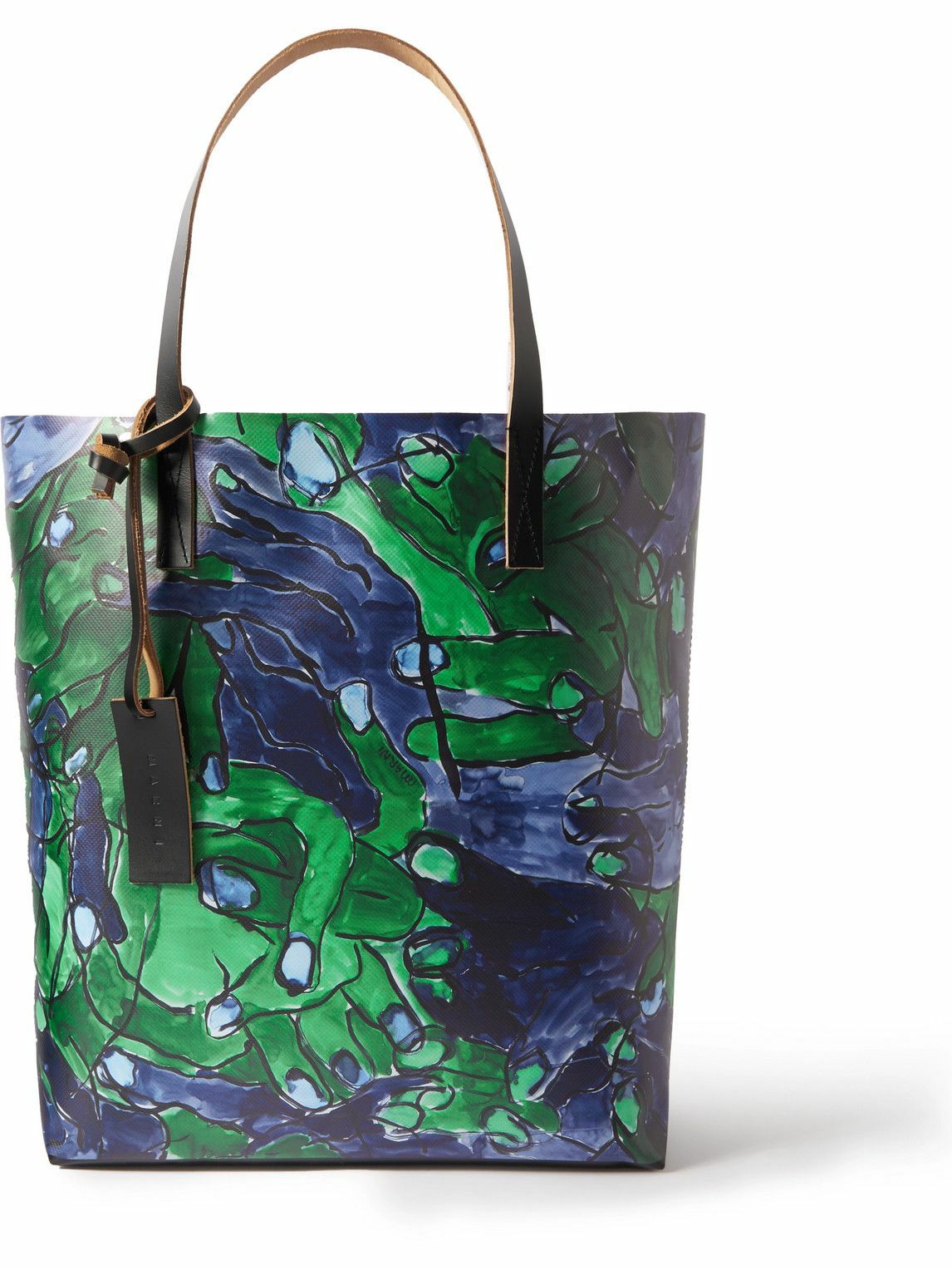 Marni - North/South Leather-Trimmed Printed Shell Tote Bag Marni