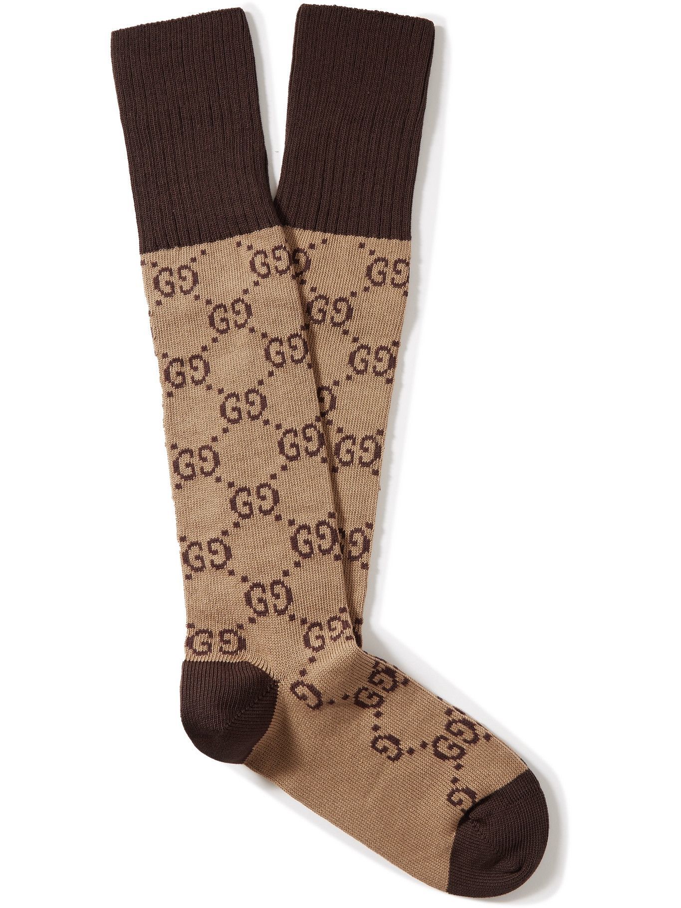 GUCCI - Logo-Intarsia Stretch Cotton-Blend Socks - Brown Gucci