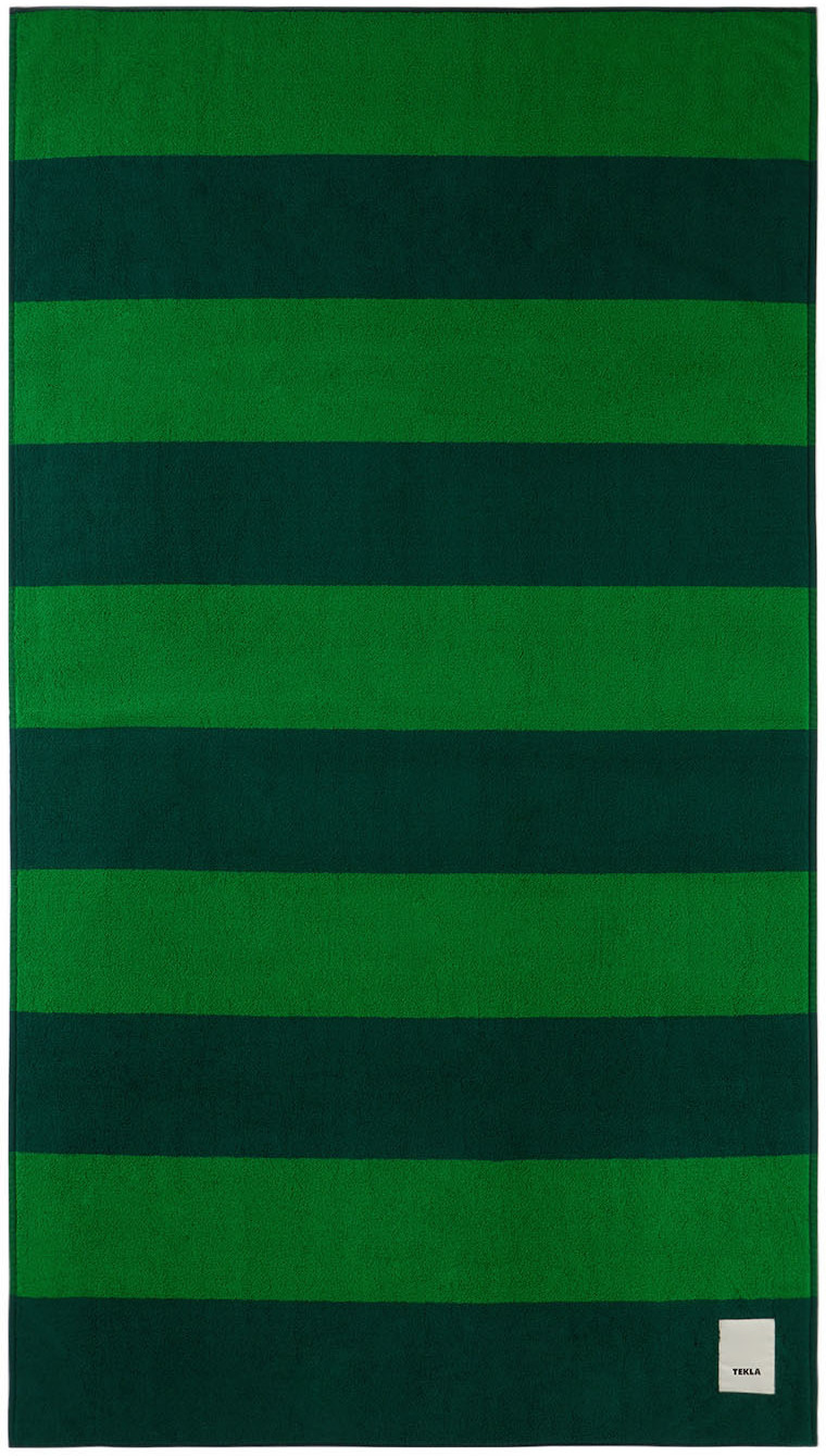 Tekla Green Block Stripes Beach Towel Tekla Fabrics