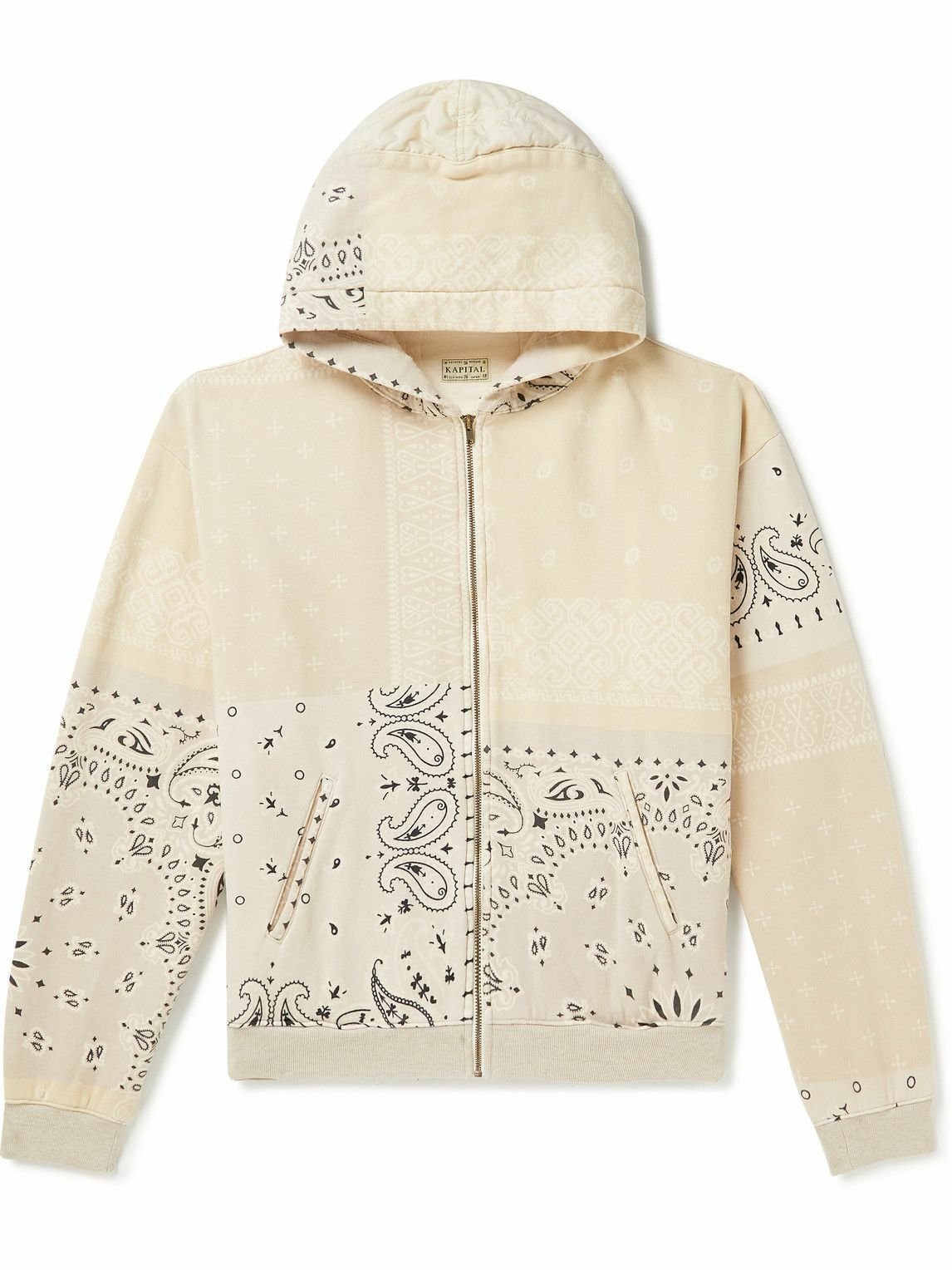 KAPITAL - Shell-Trimmed Printed Cotton-Jersey Zip-Up Hoodie - Neutrals ...