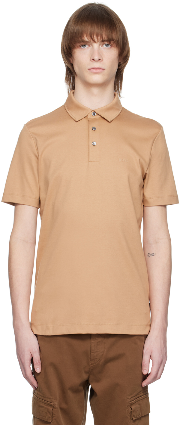 BOSS Beige Bonded Polo BOSS