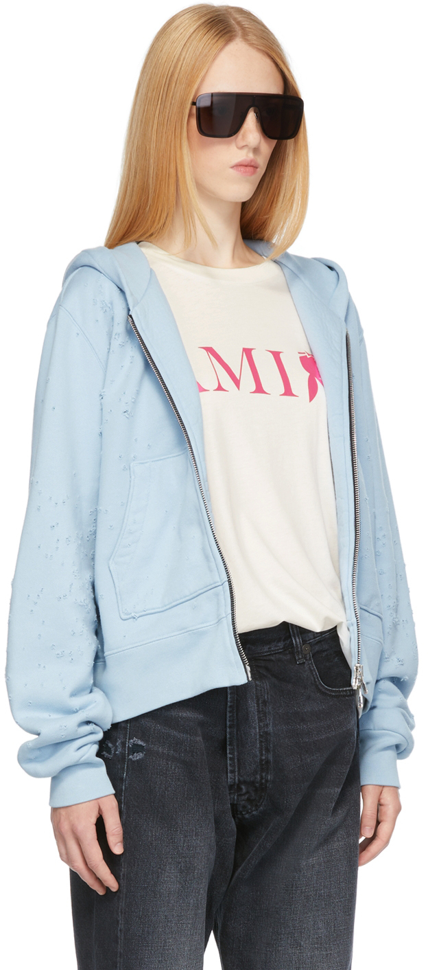 AMIRI Blue Distressed Zip-Up Hoodie Amiri