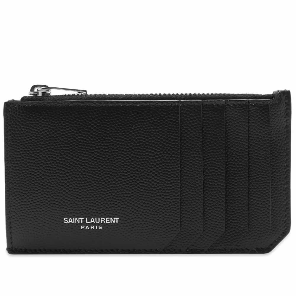Saint Laurent Men's Grain Leather Zip Card Case in Black Saint Laurent