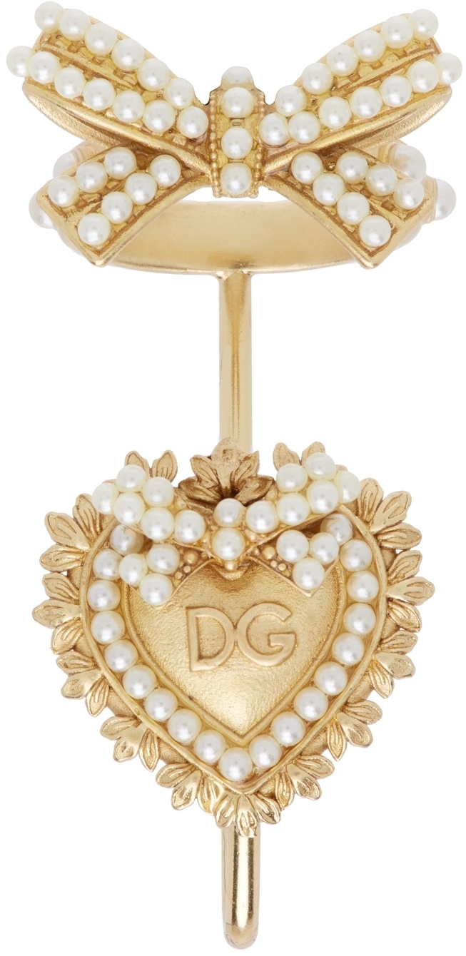 Dolce & Gabbana Gold Sacred Heart 'DG' Crossed Logo Finger Ring Dolce ...