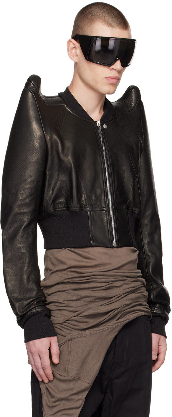 Rick Owens Black Tec Leather Bomber Jacket Rick Owens