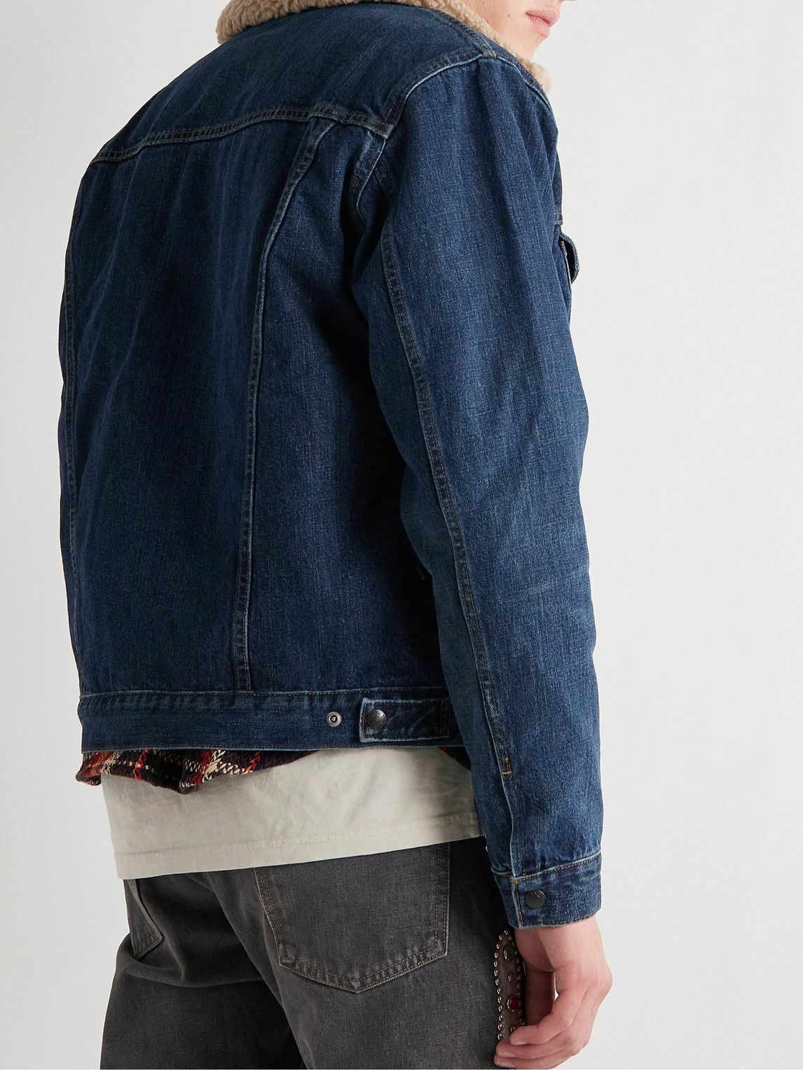 RRL - Fleece-Trimmed Denim Trucker Jacket - Blue RRL