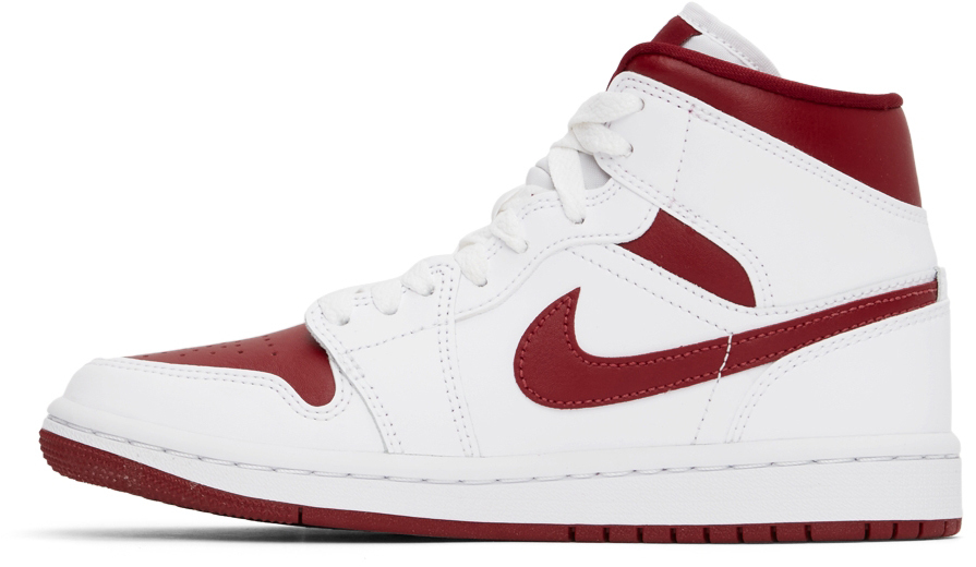 Nike Jordan White & Red Air Jordan 1 Mid Sneakers Nike Jordan Brand