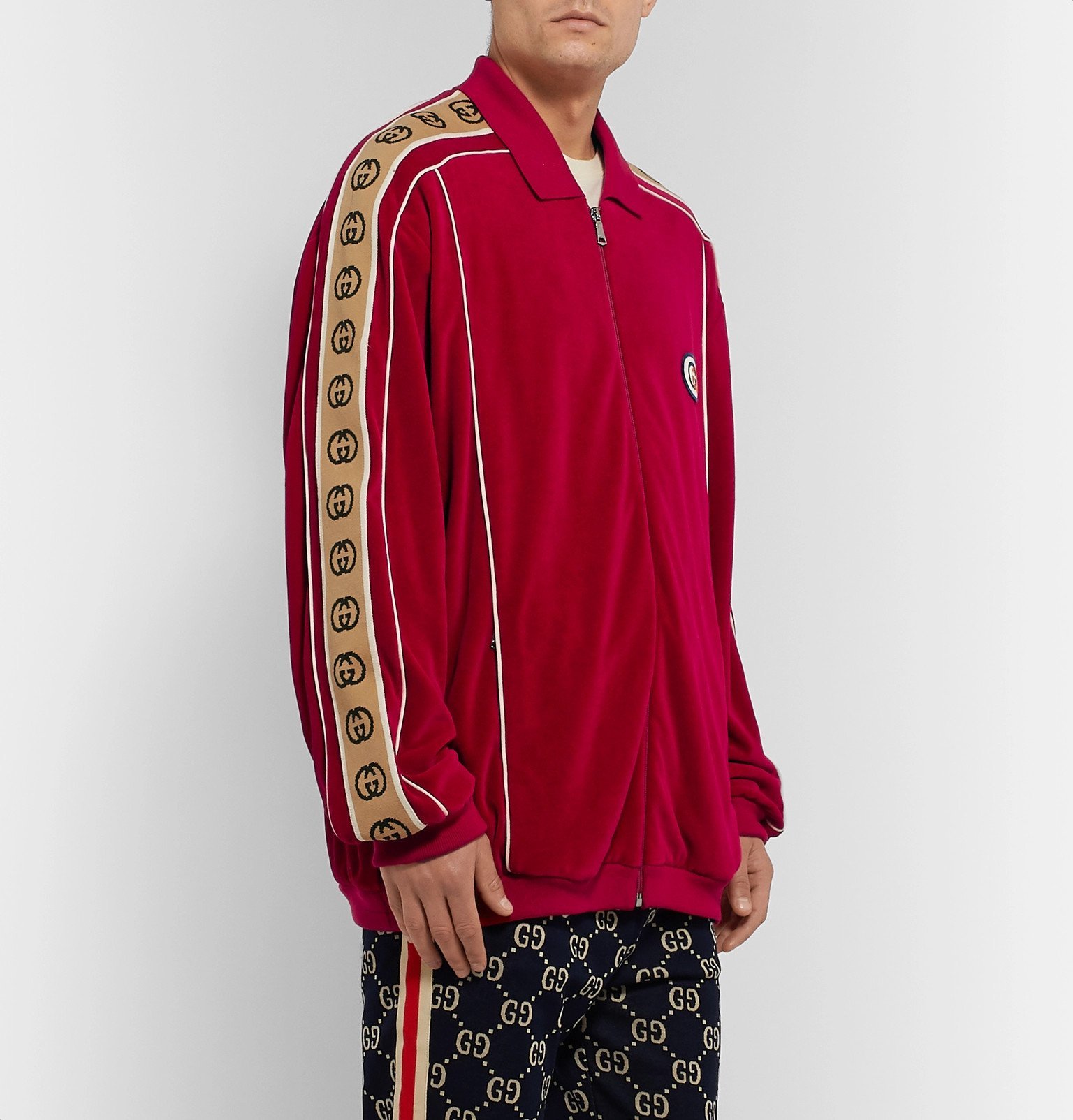 Gucci - Oversized Logo-Appliquéd Webbing-Trimmed Piped Velvet Track ...