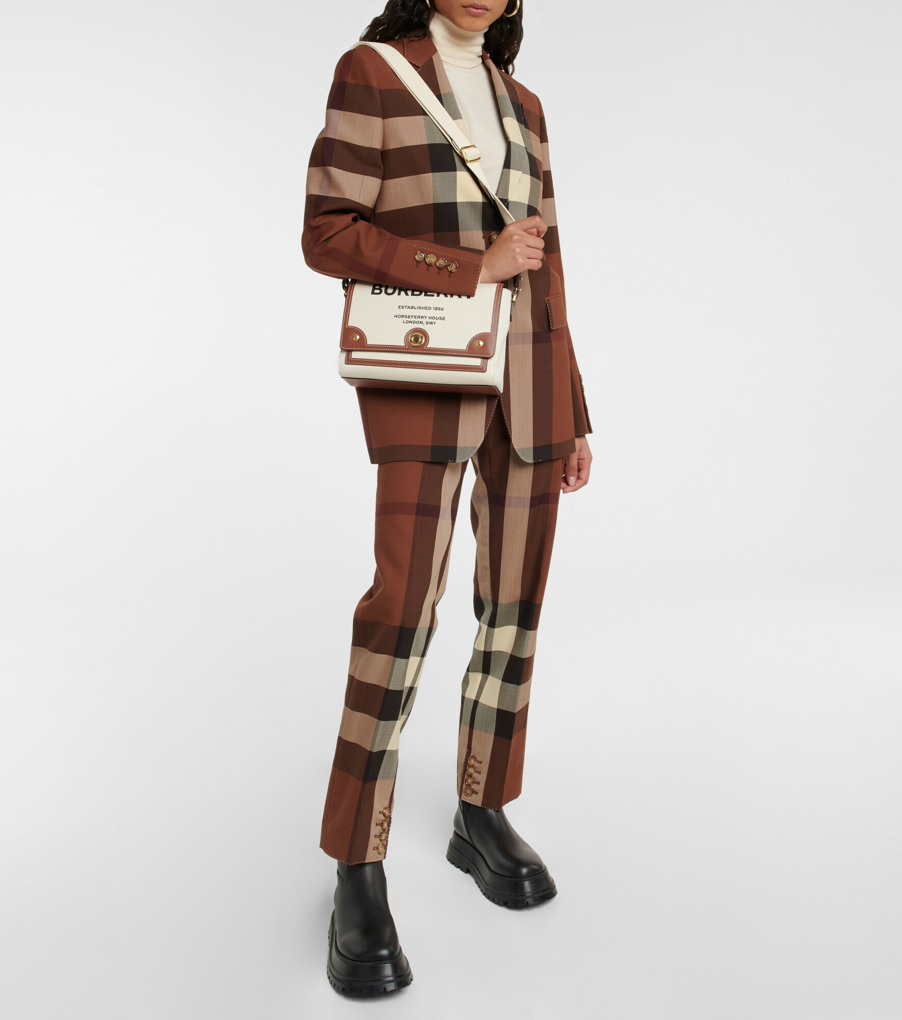 Burberry - Note leather-trimmed canvas shoulder bag Burberry