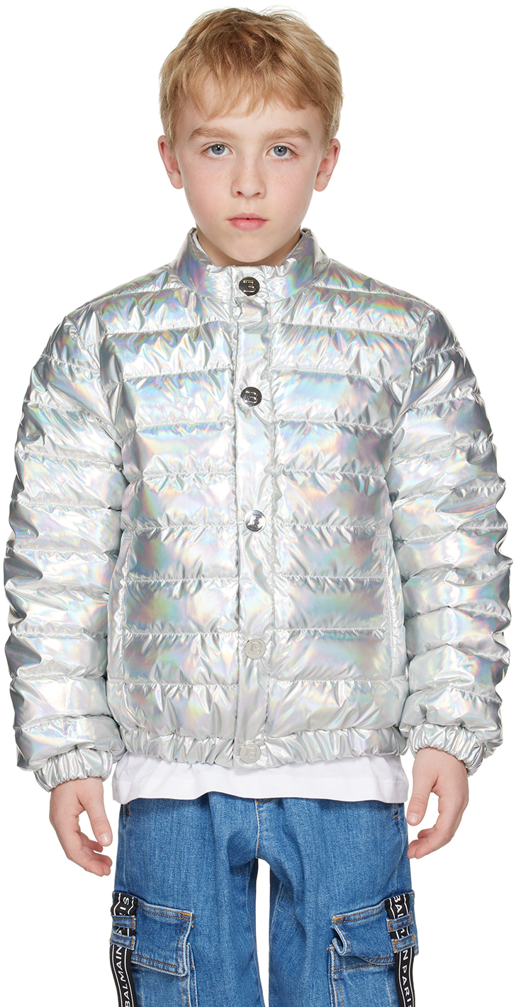 Balmain Kids Silver Press-Stud Down Jacket Balmain