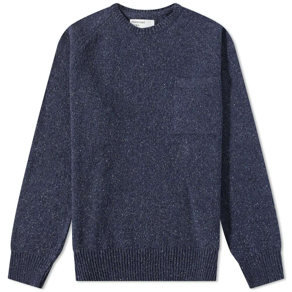 Universal Works Men's Loose Pocket Crew Knit in Navy Universal Works