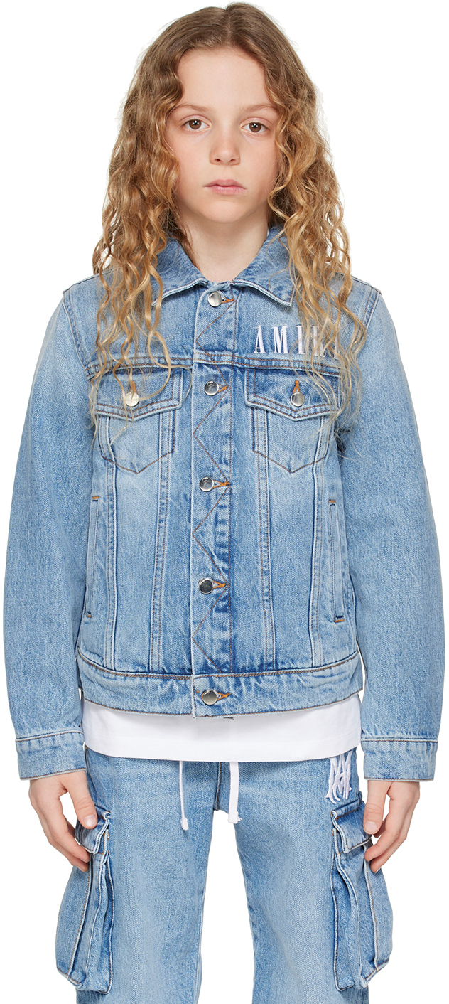 AMIRI Kids Blue Embroidered Denim Jacket Amiri