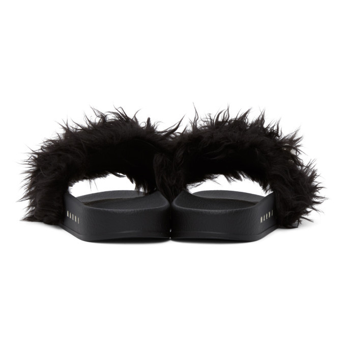 Marni Black Furry Slides Marni
