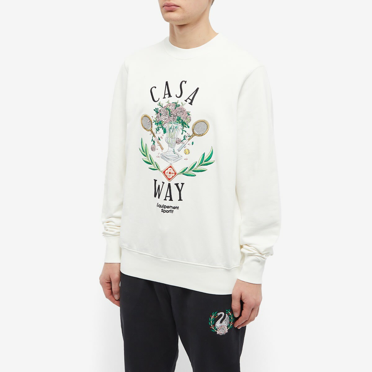 Casablanca Men's Casa Way Embroidered Crew Sweat in Off White Casablanca