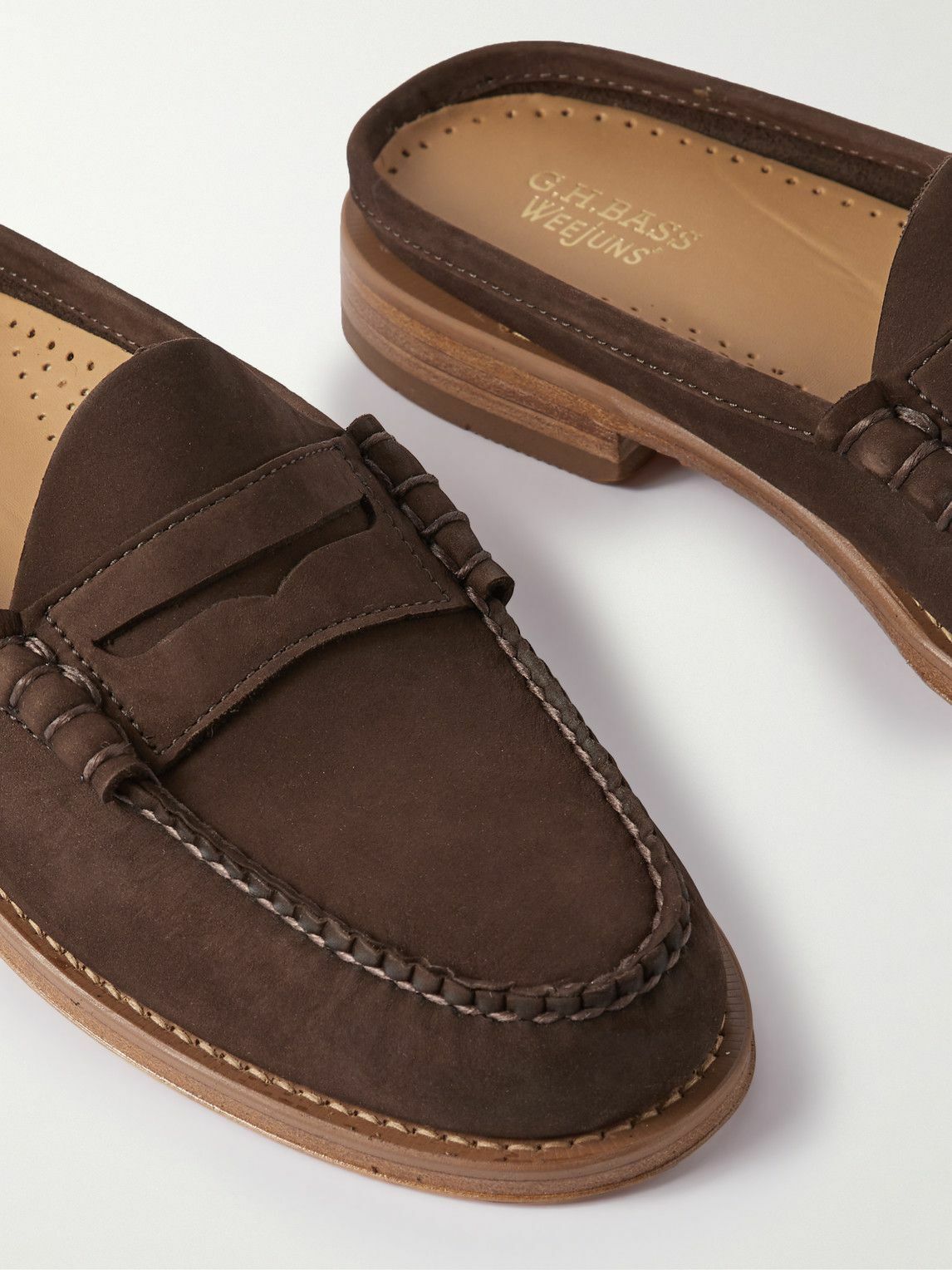 G.H. Bass & Co. - Weejuns Heritage Suede Backless Penny Loafers - Brown ...