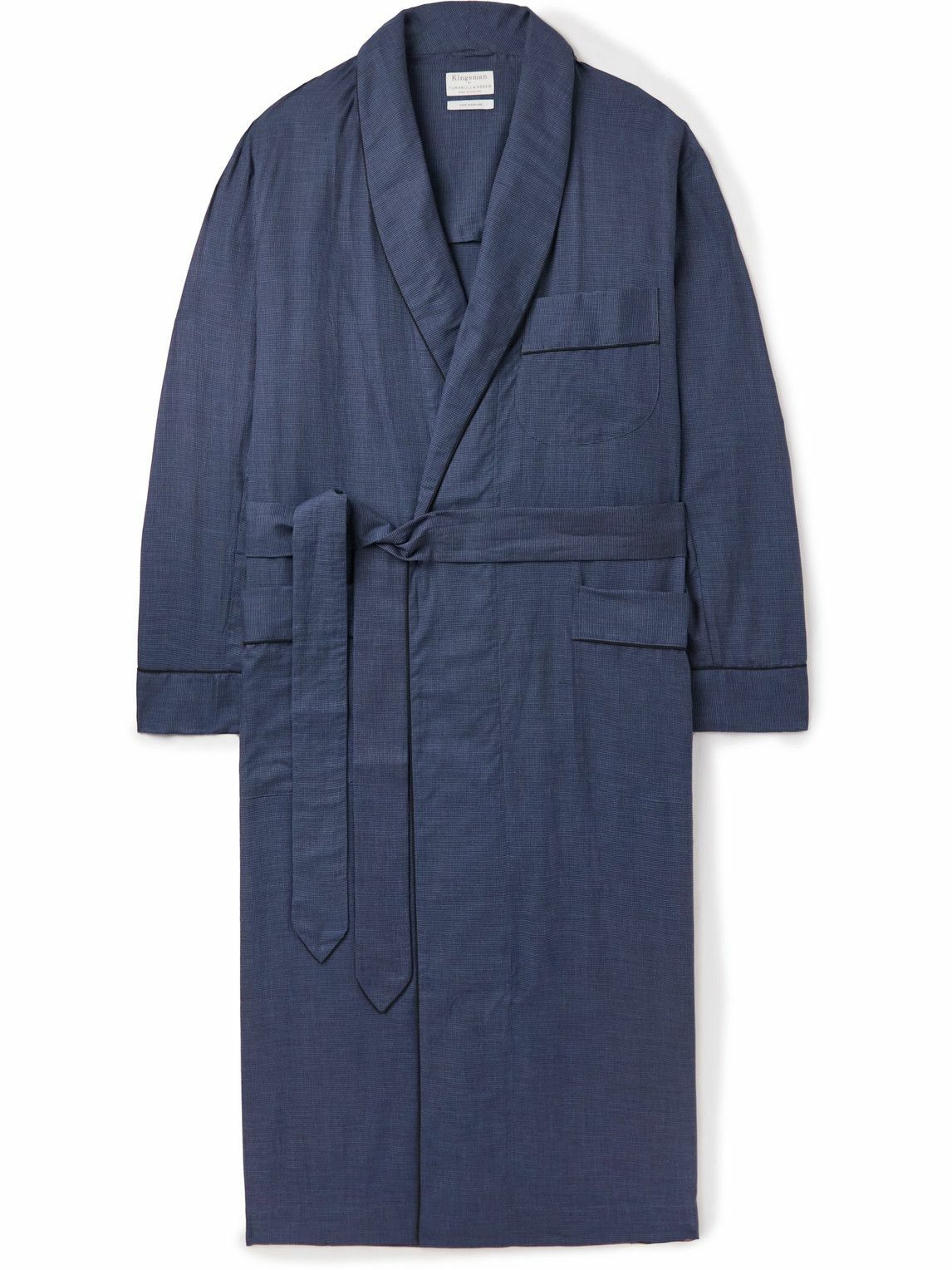 Kingsman - Houndstooth Brushed-Cotton Robe - Blue Kingsman