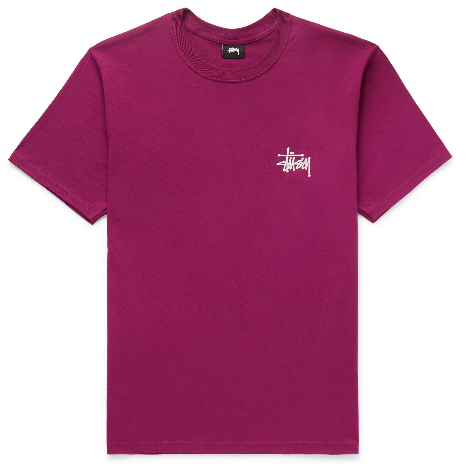 Stüssy - Logo-Print Cotton-Blend Jersey T-Shirt - Burgundy Stussy
