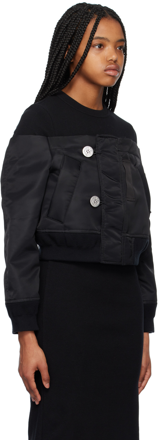 sacai Black Off-The-Shoulder Bomber Jacket Sacai