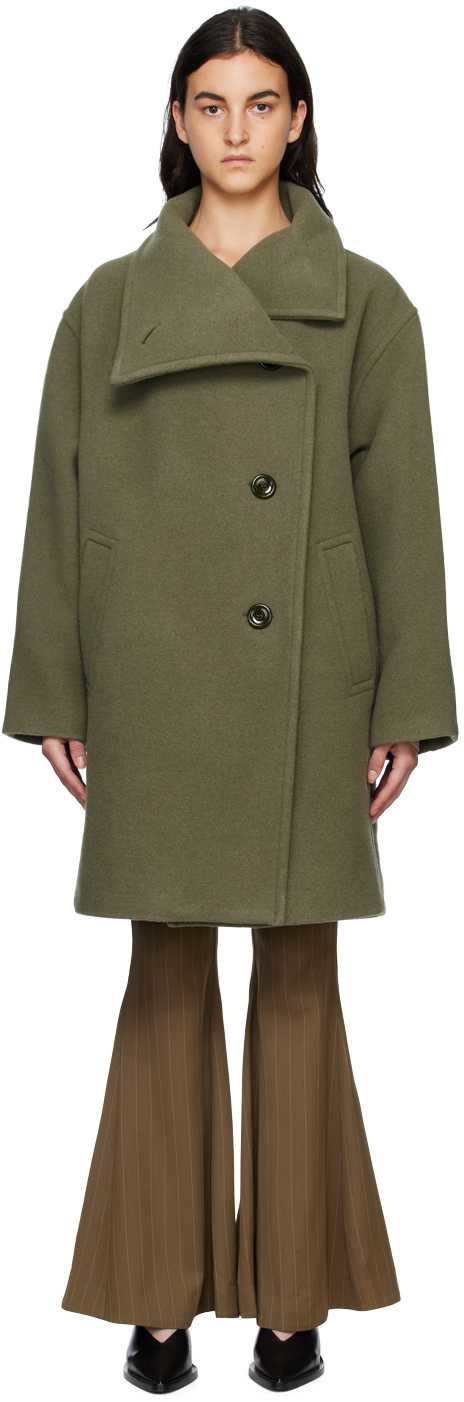 Acne Studios Green Funnel Neck Coat Acne Studios