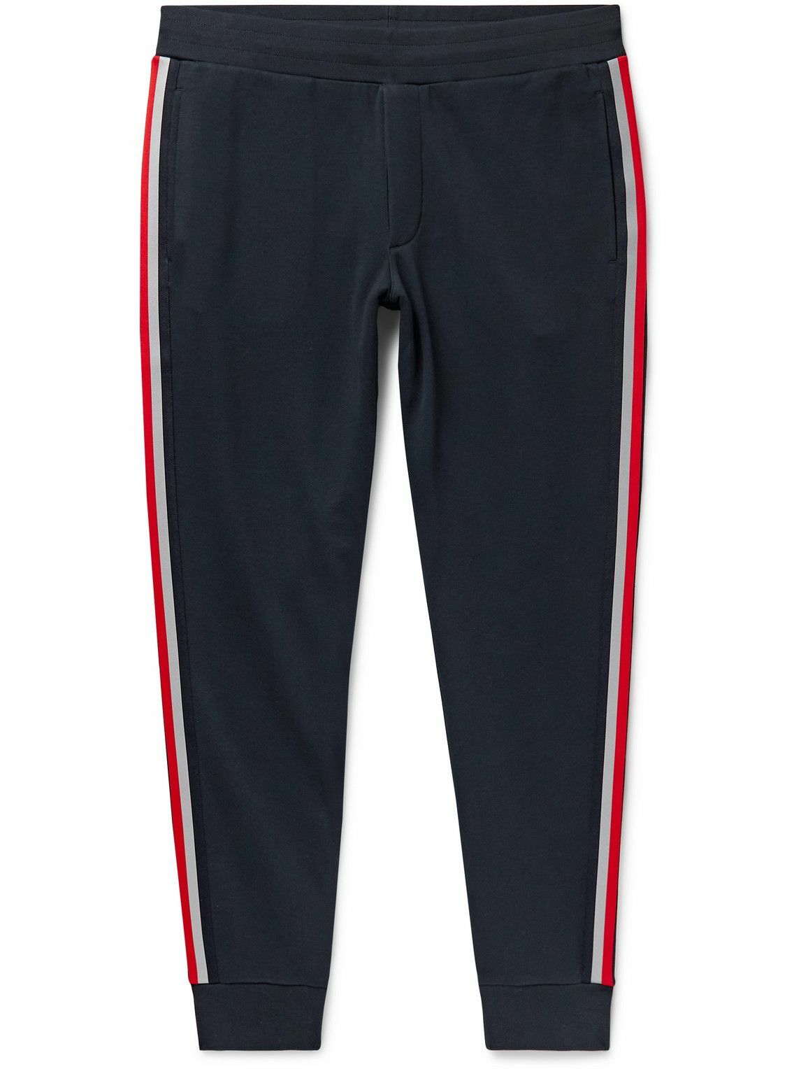 Moncler - Tapered Striped Cotton-Jersey Sweatpants - Blue Moncler