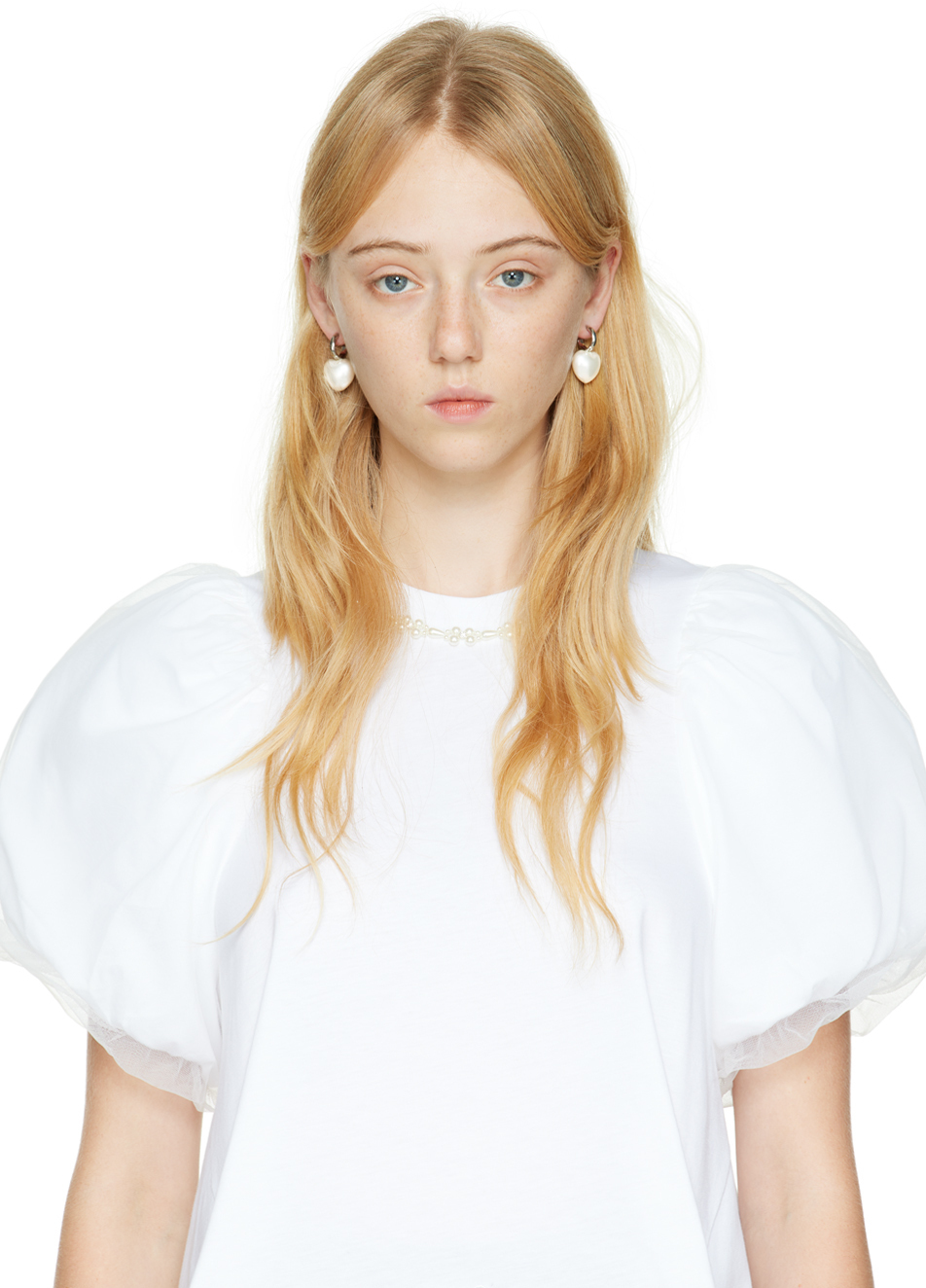 Simone Rocha White Pearl Heart Earrings Simone Rocha