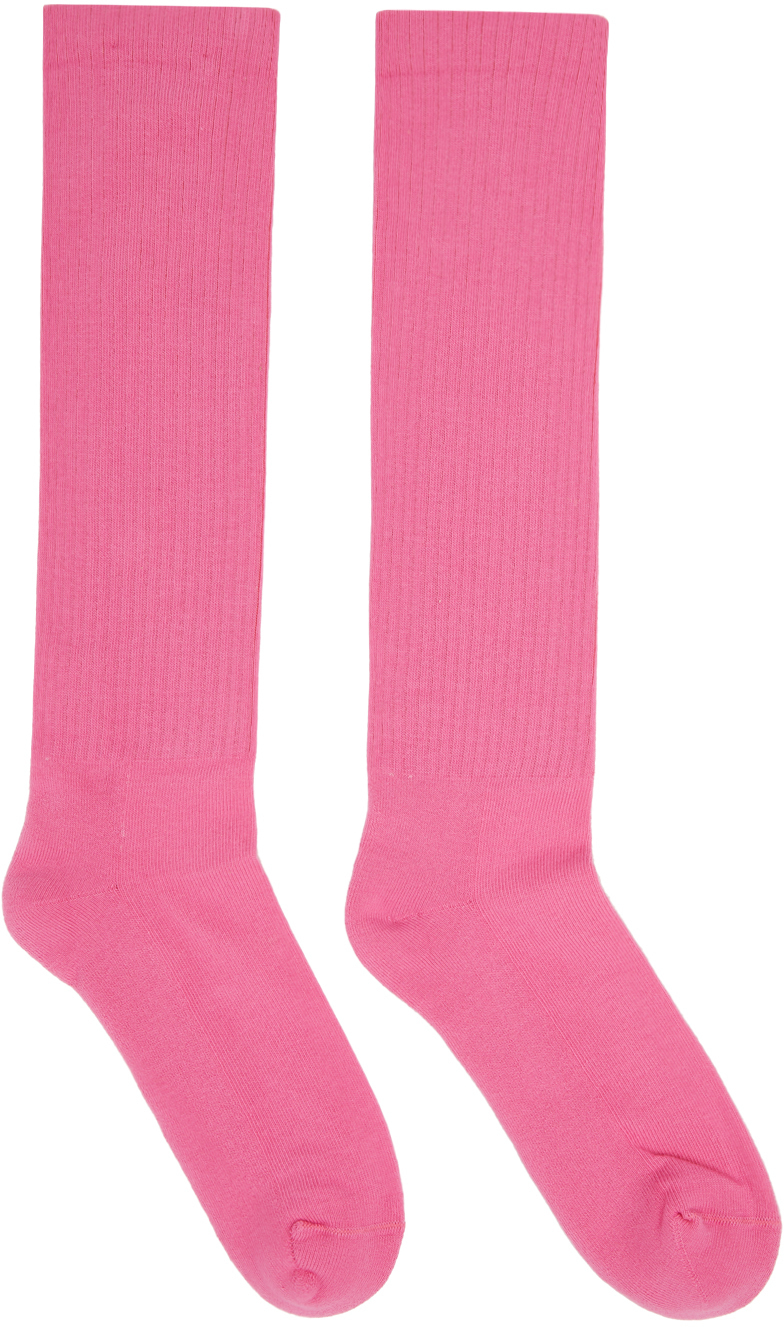 Rick Owens Pink Logo Crew Socks Rick Owens