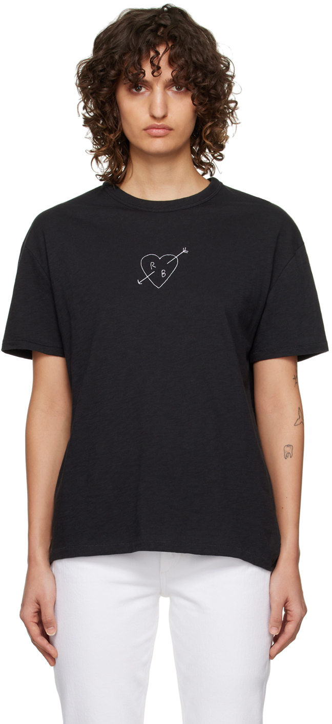 rag & bone Black Embroidered T-Shirt Rag and Bone