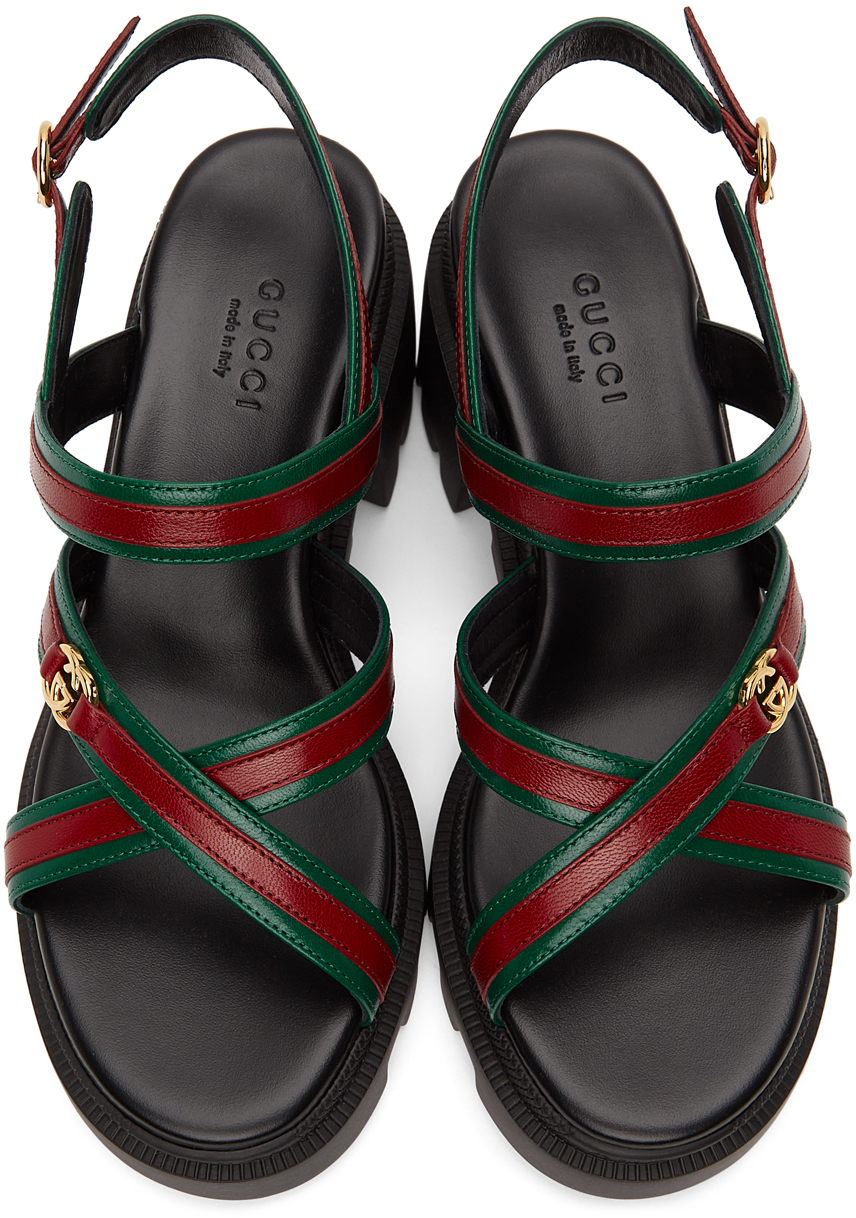 Gucci Green & Red Lug Sole Heeled Sandals Gucci