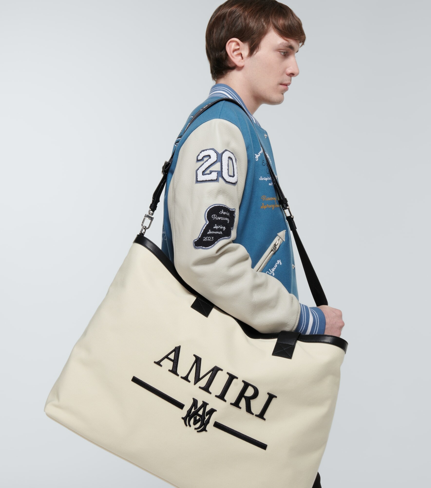 Amiri - Embroidered leather-trimmed tote bag Amiri