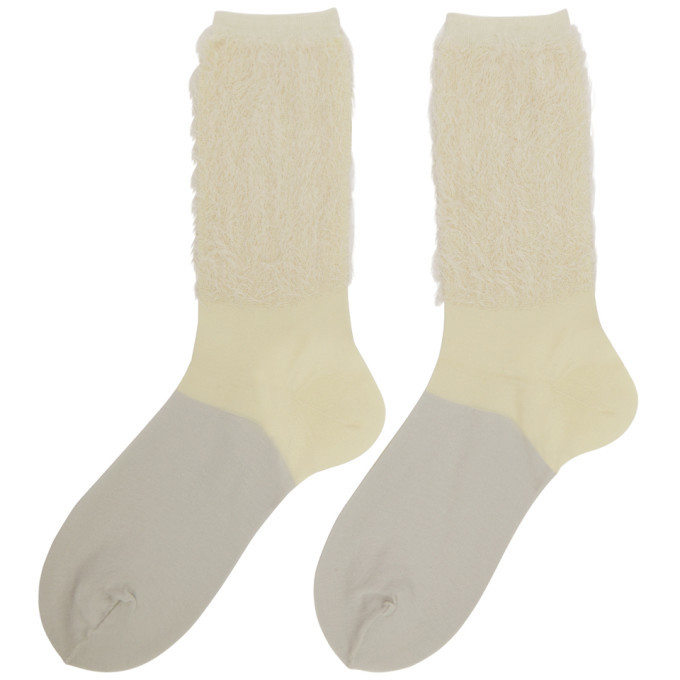 Issey Miyake White and Grey Furry Socks Issey Miyake Men
