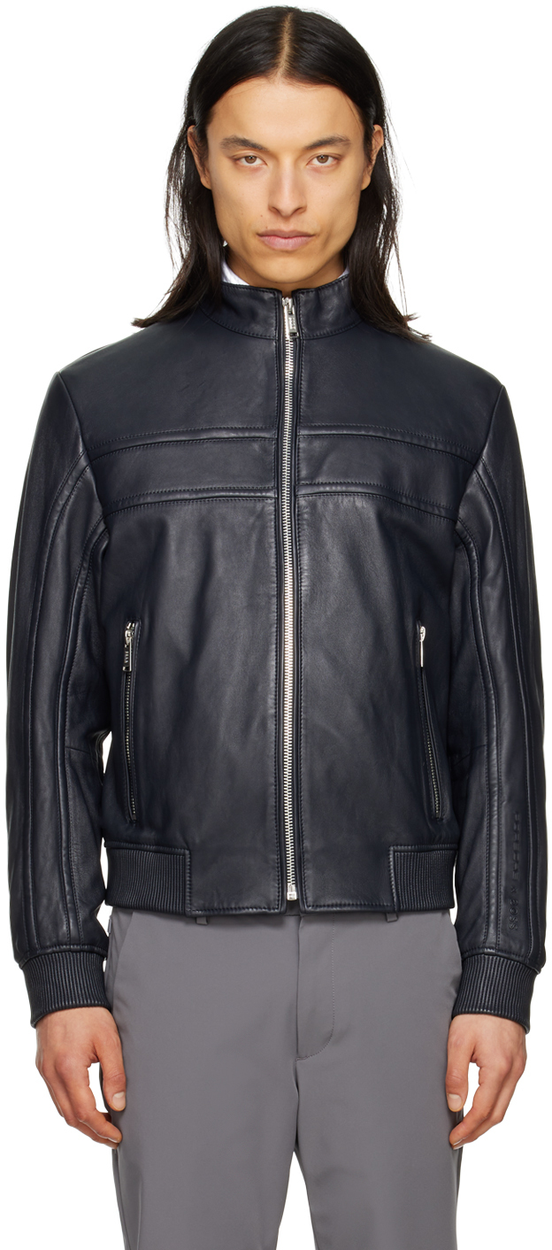 BOSS Navy Porsche Edition Leather Jacket BOSS